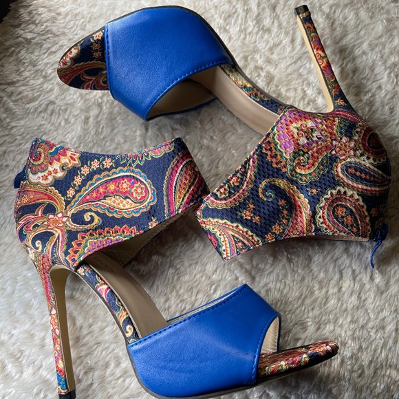 Shoes | Sexy Bluemuticolored Print Stiletto Heel Sandal | Poshmark